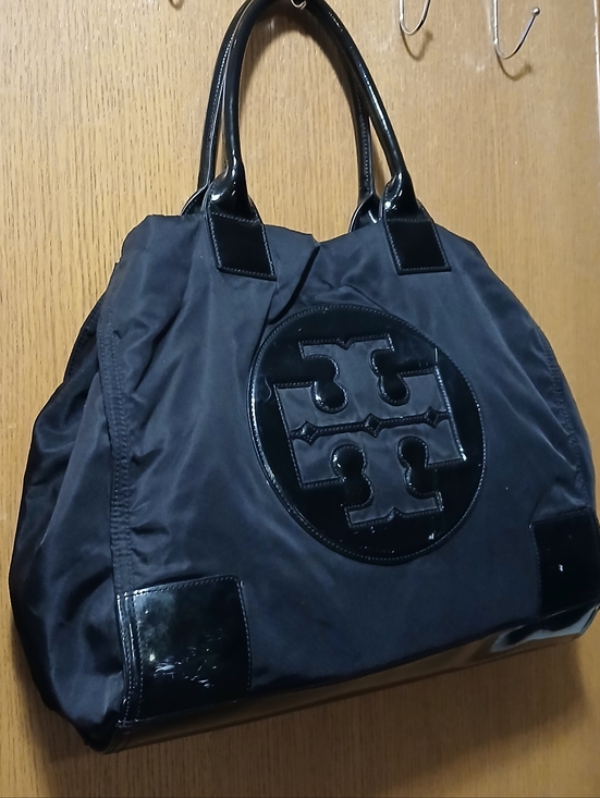 Tory Burch | Bags | Tory Burch Ella Patent Nylon Tote Black Large ...